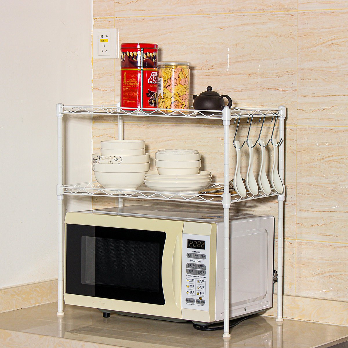 2 tier verstelbare stalen draad rekken metalen rek thuis keuken opslag ...